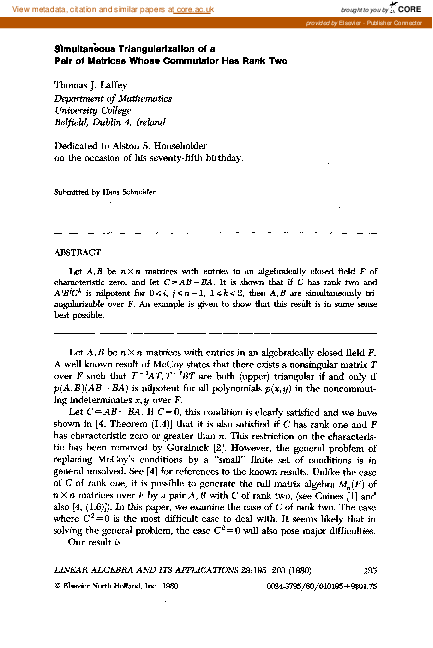 (PDF) Simultaneous triangularization of a pair of matrices whose ...
