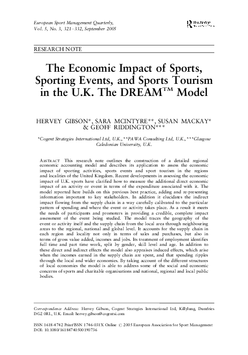 (PDF) The Economic Impact of Sports, Sporting Events, and Sports ...