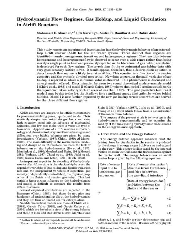 (PDF) Hydrodynamic Flow Regimes, Gas Holdup, and Liquid Circulation in Airlift Reactors