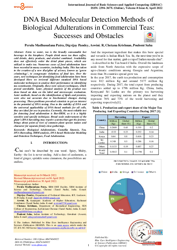 (PDF) DNA Based Molecular Detection Methods of Biological Adulterations ...