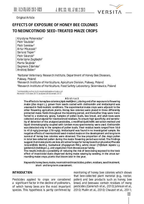 (PDF) Effects of exposure of honey bee colonies to neonicotinoid seed ...