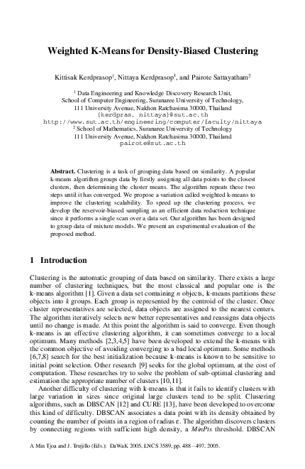 Pdf Weighted K Means For Density Biased Clustering 