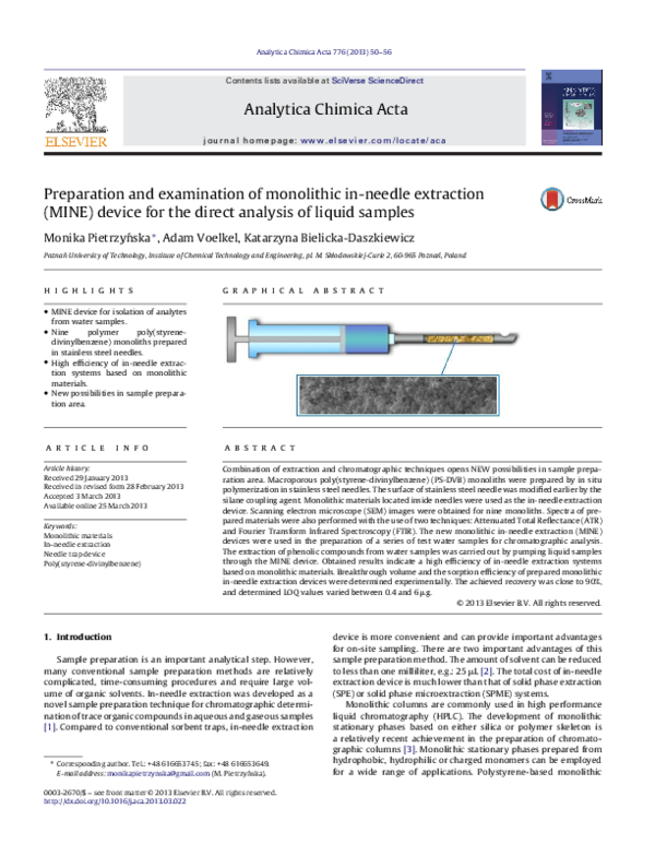 (PDF) Preparation and examination of monolithic in-needle extraction ...