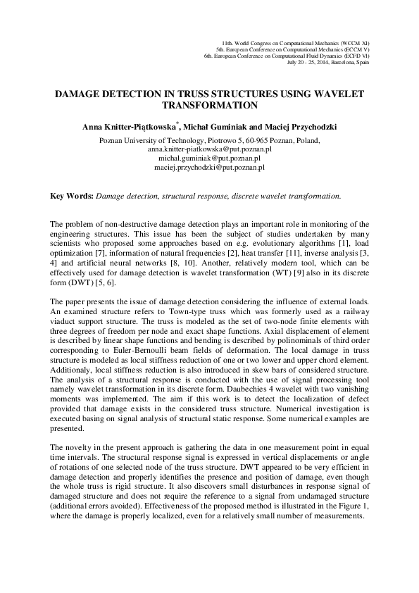 (PDF) Damage Detection in Truss Structures Using Wavelet Transformation
