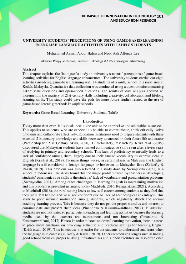 (PDF) University Students' Perceptions of Using Game-based Learning in ...