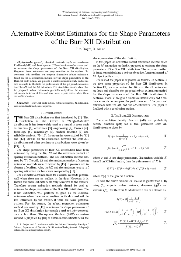 (PDF) Alternative Robust Estimators For The Shape Parameters Of The ...