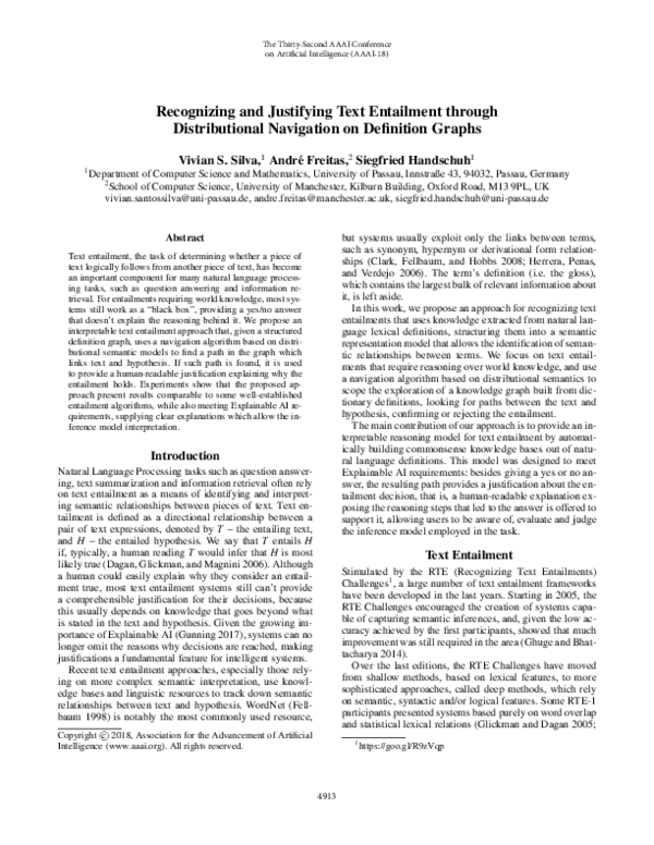 (PDF) Recognizing and Justifying Text Entailment Through Distributional ...