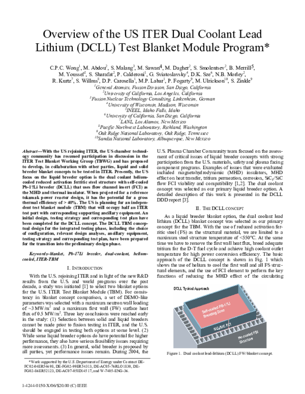 (PDF) Overview of the US ITER Dual Coolant Lead Lithium (DCLL) Test ...
