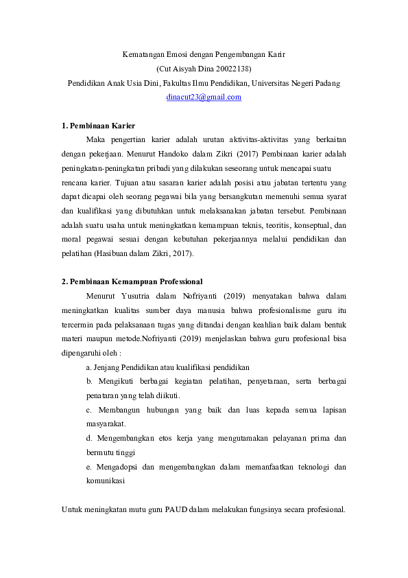 (PDF) Kematangan Emosi dengan Pengembangan Karir