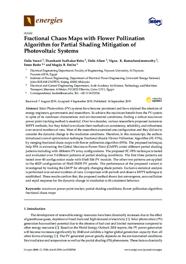 Pdf Fractional Chaos Maps With Flower Pollination Algorithm For Partial Shading Mitigation Of