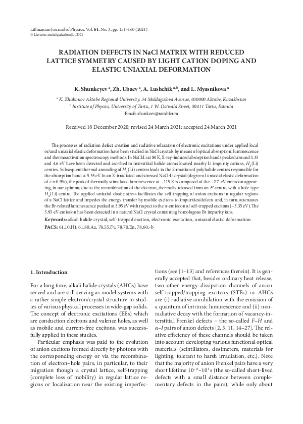 (PDF) Radiation defects in NaCl matrix with reduced lattice symmetry ...