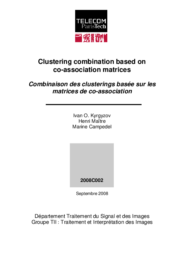 (PDF) Clustering combination based on co-association matrices Combinaison des clusterings basée ...