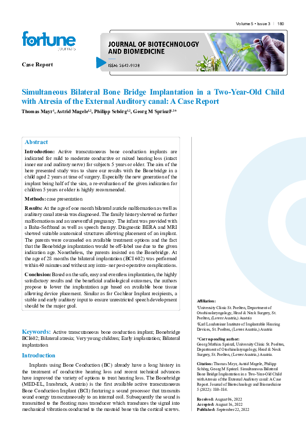 (PDF) Simultaneous Bilateral Bone Bridge Implantation in a Two-Year-Old ...