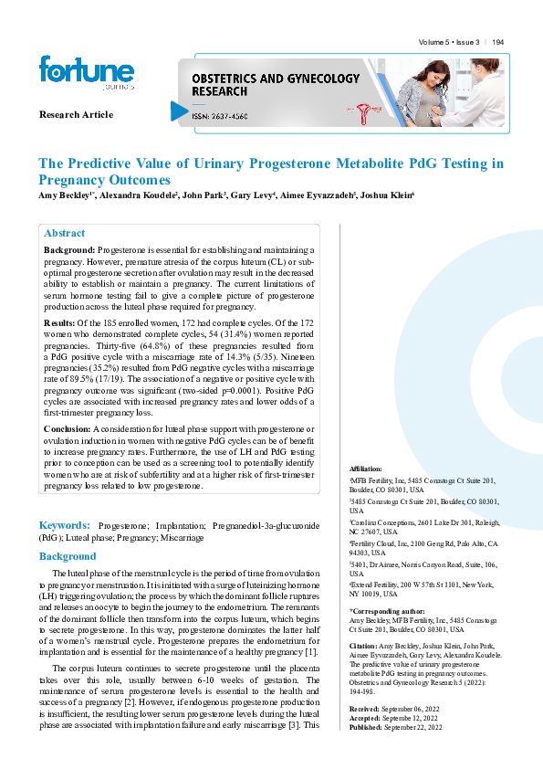 (PDF) The Predictive Value of Urinary Progesterone Metabolite PdG ...