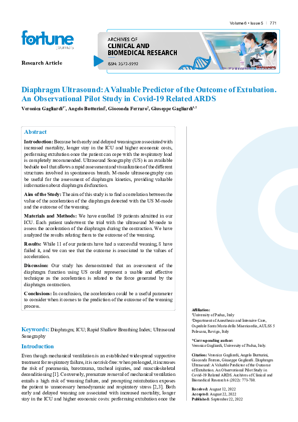 (PDF) Diaphragm Ultrasound: A Valuable Predictor of the Outcome of ...