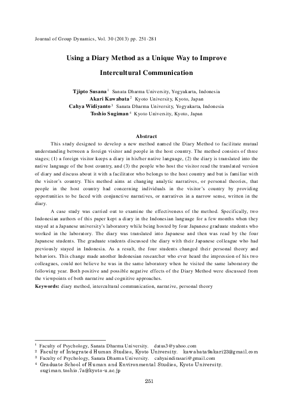 (PDF) Using a diary method as a unique way to improve intercultural ...