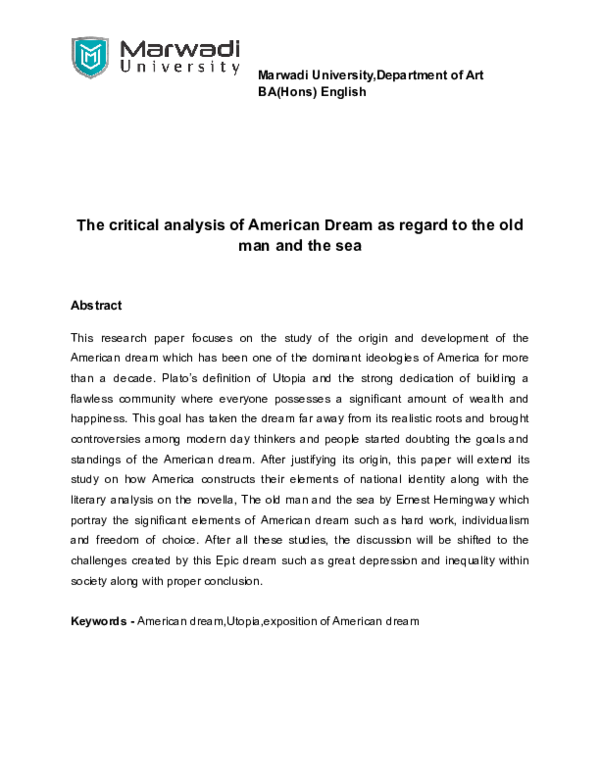(PDF) The critical analysis of American Dream as regard to the old man ...