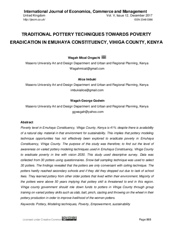 (PDF) Traditional Pottery Techniques Towards Poverty Eradication in ...
