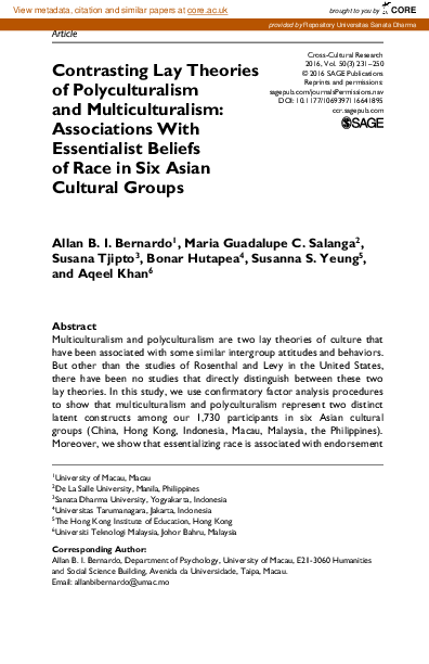 (PDF) Contrasting Lay Theories of Polyculturalism and Multiculturalism