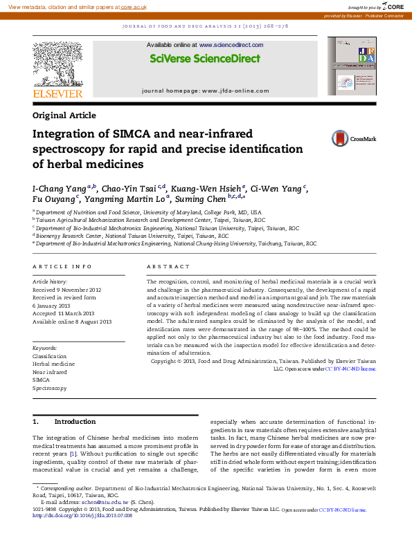 (PDF) Integration of SIMCA and near-infrared spectroscopy for rapid and ...