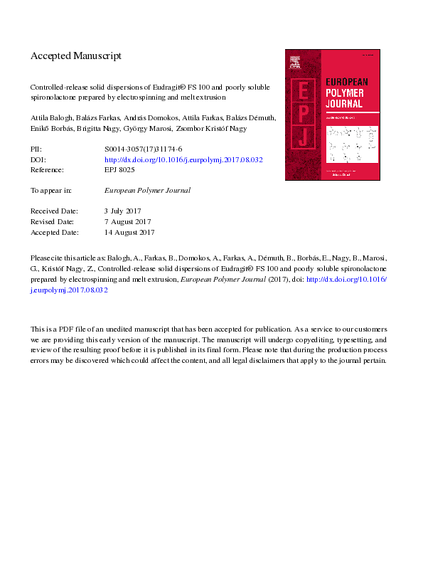 (PDF) Controlled-release solid dispersions of Eudragit® FS 100 and ...