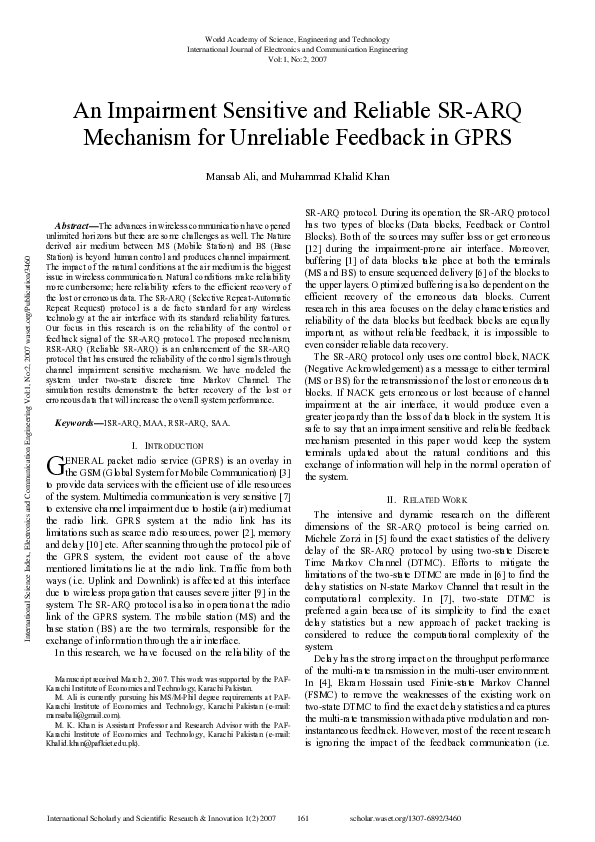 An Impairment Sensitive And Reliable Sr-Arq Mechanism For Unreliable ...