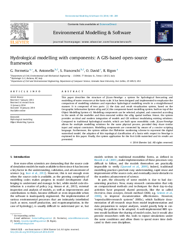 Pdf Hydrological Modelling With Components A Gis Based Open Source Framework