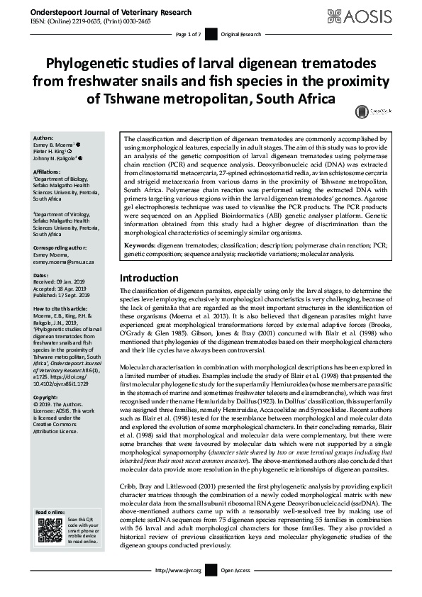(PDF) Phylogenetic studies of larval digenean trematodes from ...