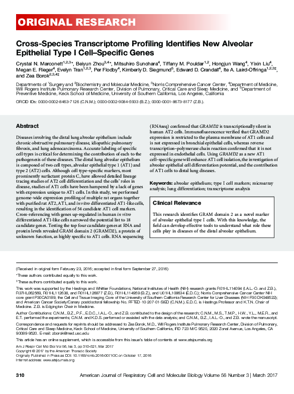 Pdf Cross Species Transcriptome Profiling Identifies New Alveolar
