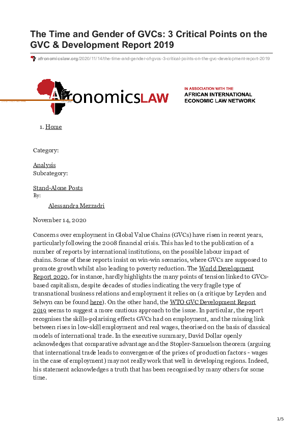 (PDF) The Time and Gender of GVCS 3 Critical Points on the GVC Development Report 2019 in Online ...