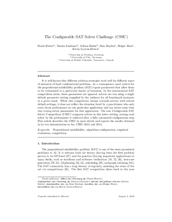 (PDF) The Configurable SAT Solver Challenge (CSSC)
