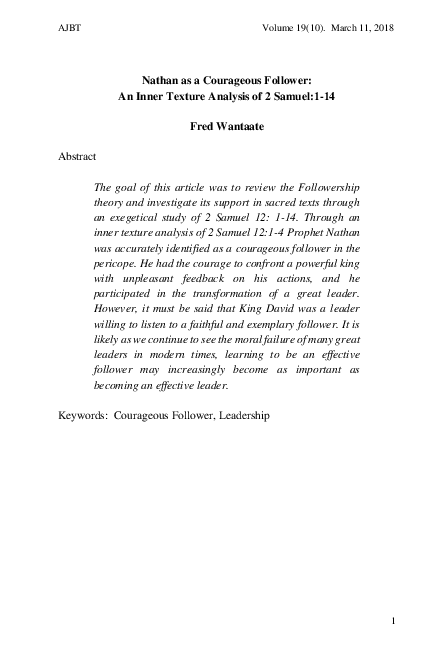(PDF) Nathan as a Courageous Follower: An Inner Texture Analysis of 2 ...