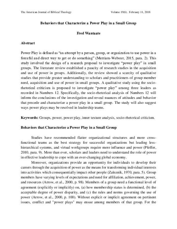(PDF) Behaviors that Characterize a Power Play in a Small Group