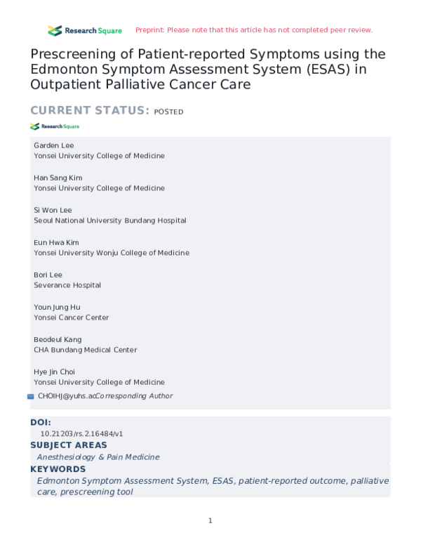 (PDF) Prescreening of Patient-reported Symptoms using the Edmonton ...