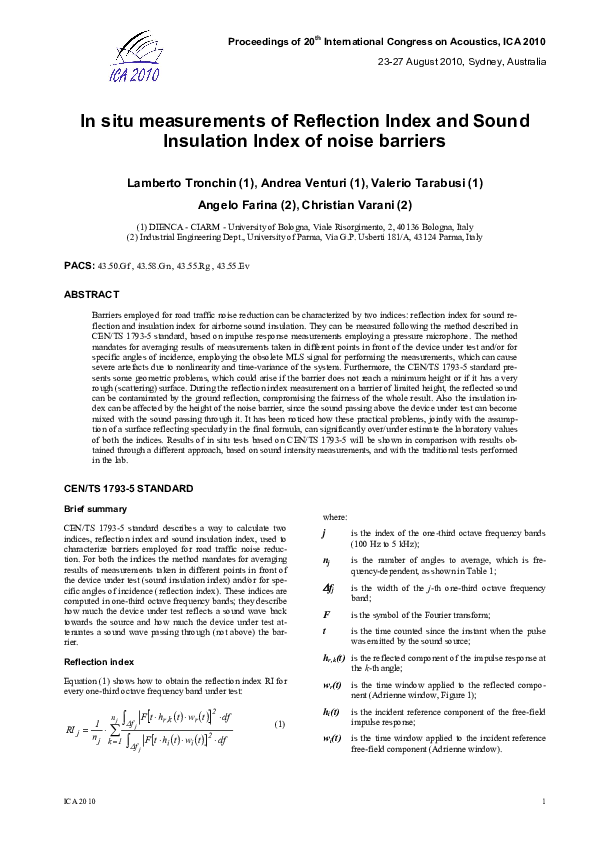 (PDF) In situ measurements of Reflection Index and Sound Insulation ...