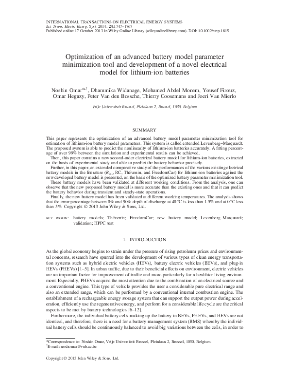 (PDF) Optimization of an advanced battery model parameter minimization ...