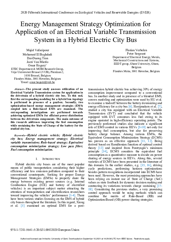 (PDF) Energy Management Strategy Optimization for Application of an ...