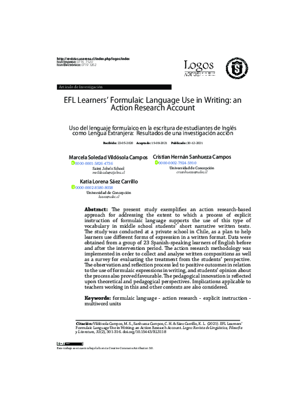 (PDF) EFL Learners’ Formulaic Language Use in Writing: an Action ...