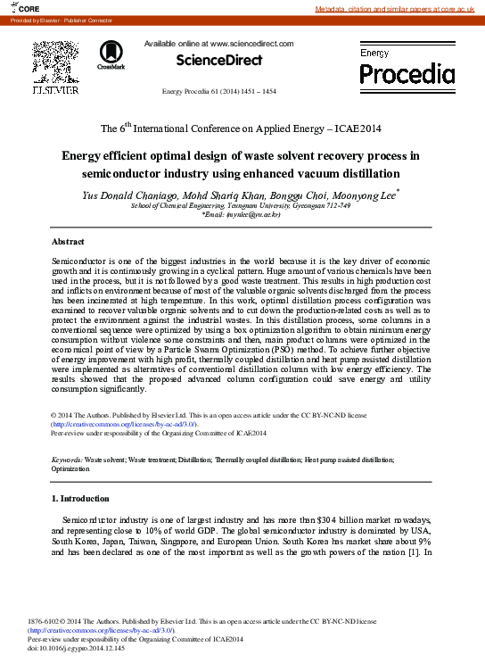 (PDF) Energy Efficient Optimal Design of Waste Solvent Recovery Process in Semiconductor ...