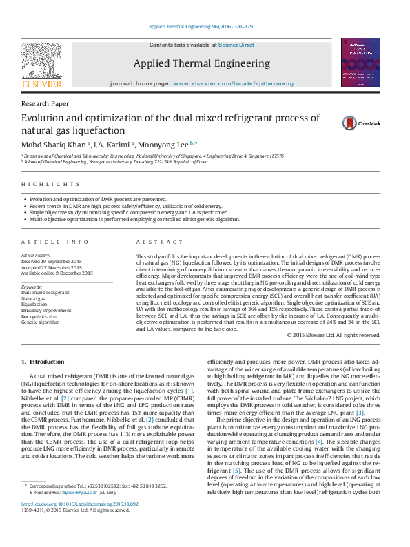 (PDF) Evolution and optimization of the dual mixed refrigerant process ...
