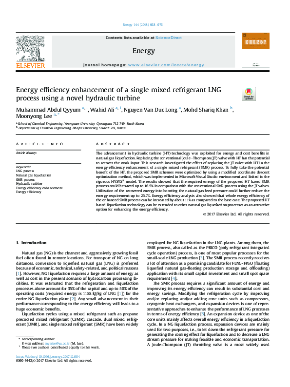 (PDF) Energy efficiency enhancement of a single mixed refrigerant LNG ...