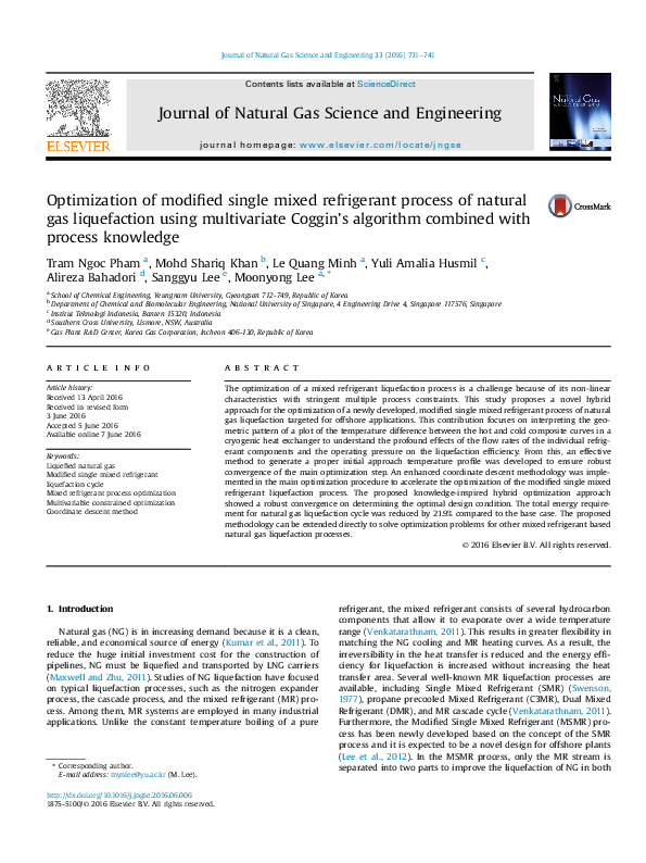 (PDF) Optimization of modified single mixed refrigerant process of natural gas liquefaction ...