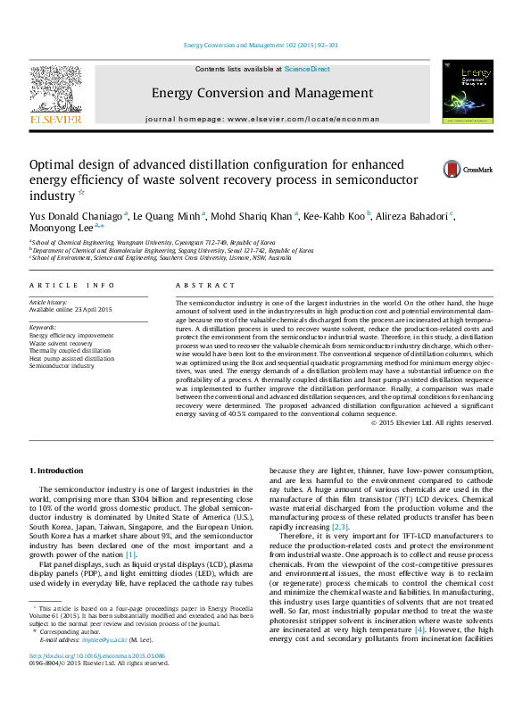 (PDF) Optimal design of advanced distillation configuration for ...
