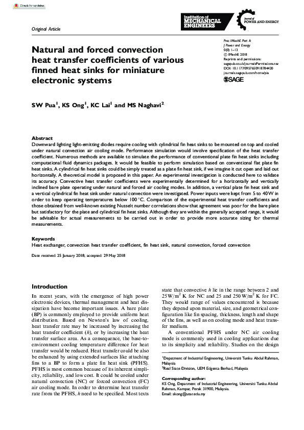 Pdf Natural And Forced Convection Heat Transfer Coefficients Of