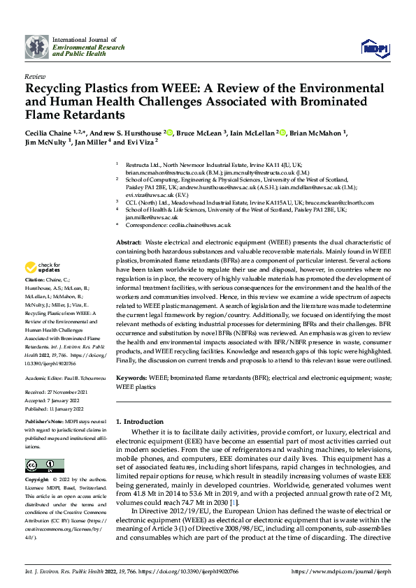 (PDF) Recycling Plastics from WEEE: A Review of the Environmental and ...