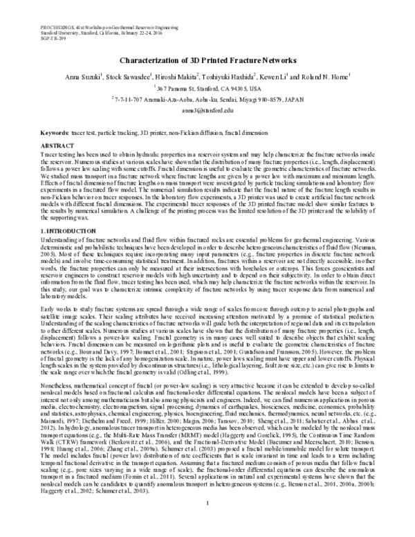 (PDF) Characterization of 3D Printed Fracture Networks
