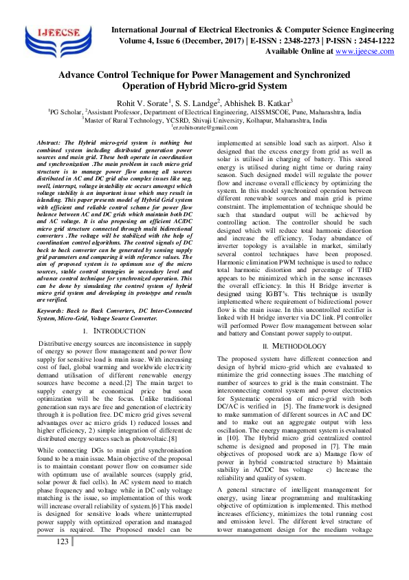 (PDF) Advance Control Technique for Power Management and Synchronized Operation of Hybrid Micro ...