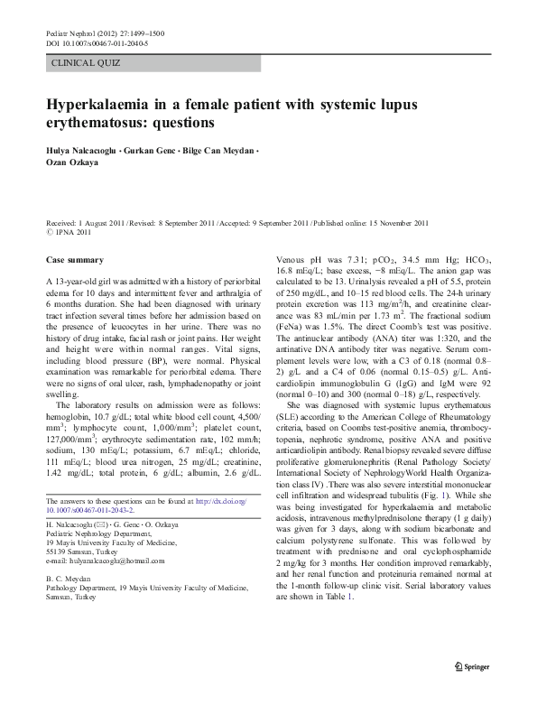 (PDF) Hyperkalaemia in a female patient with systemic lupus ...