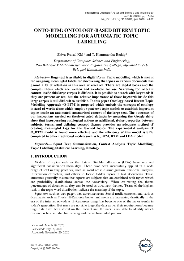 (PDF) ONTO-BTM: ONTOLOGY-BASED BITERM TOPIC MODELLING FOR AUTOMATIC TOPIC LABELLING
