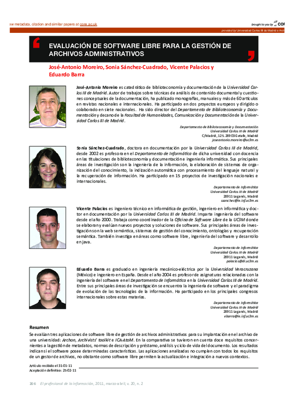 (PDF) Free software evaluation for administrative archives management